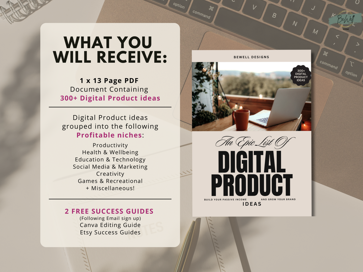 Digital Product Ideas: 300+ Digital Product Guide – Bewell Design